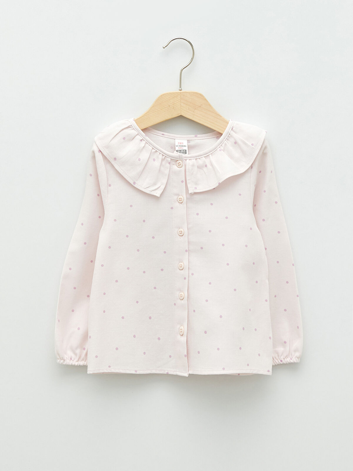 Bebe Yaka Uzun Kollu Desenli Pamuklu Kız Bebek Gömlek