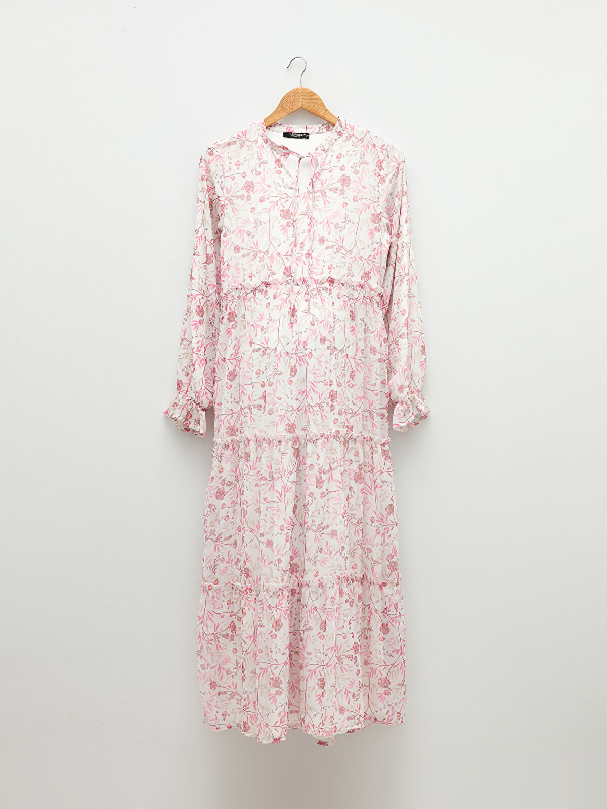 Bağlamalı Yaka Çiçekli Uzun Kollu Şifon Hamile Elbise