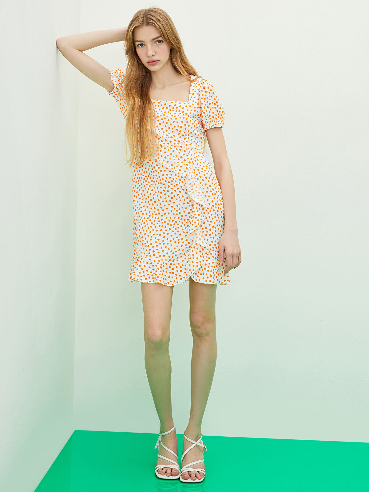 LCW LIMITED Kare Yaka Çizgili Kısa Kollu Kadın Elbise