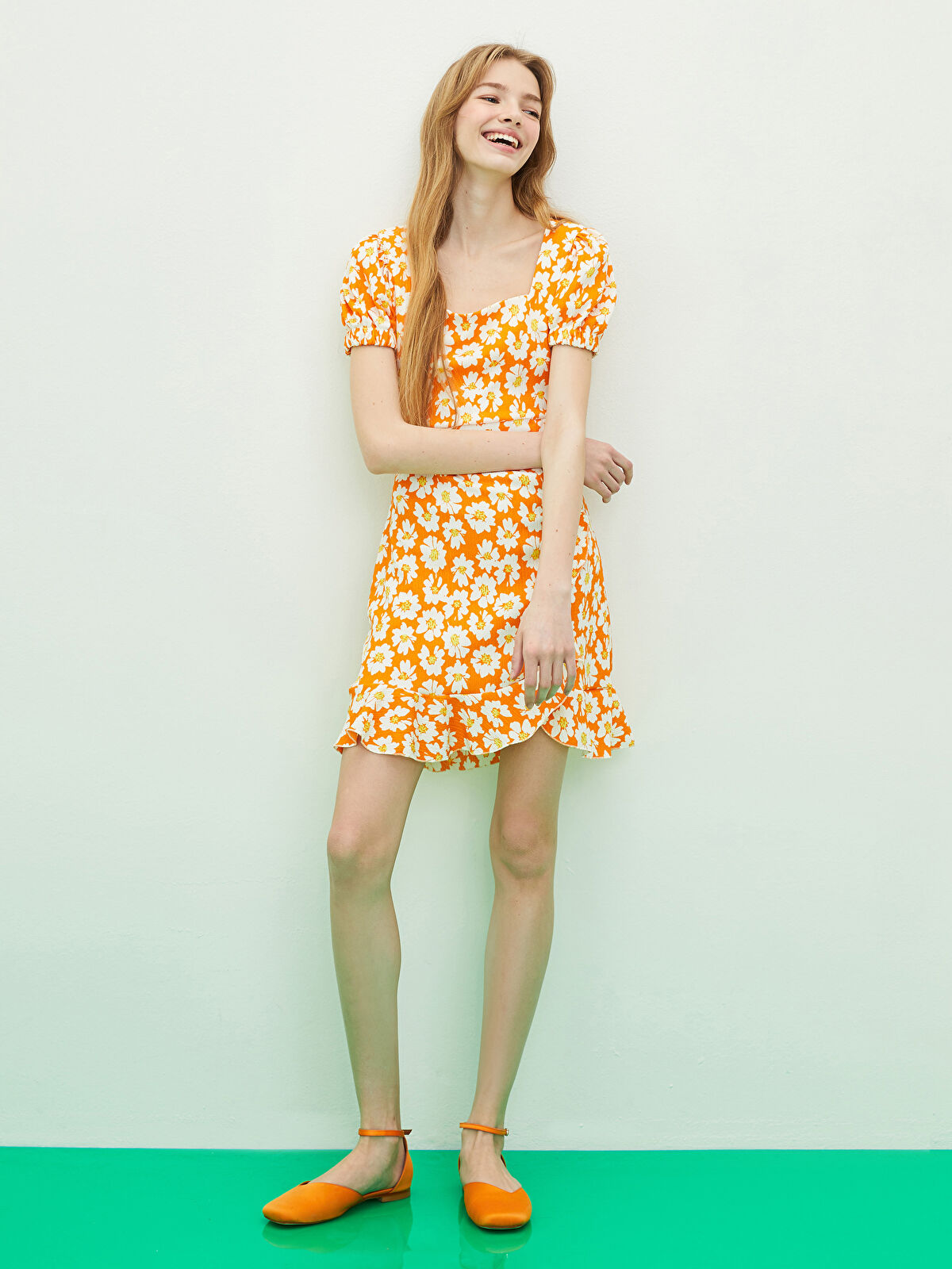 LCW LIMITED Kare Yaka Çizgili Kısa Kollu Kadın Elbise