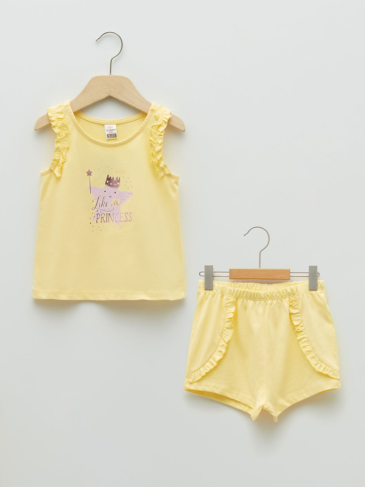 Bisiklet Yaka Baskılı Pamuklu Kız Bebek Atlet ve Şort 2'li Takım