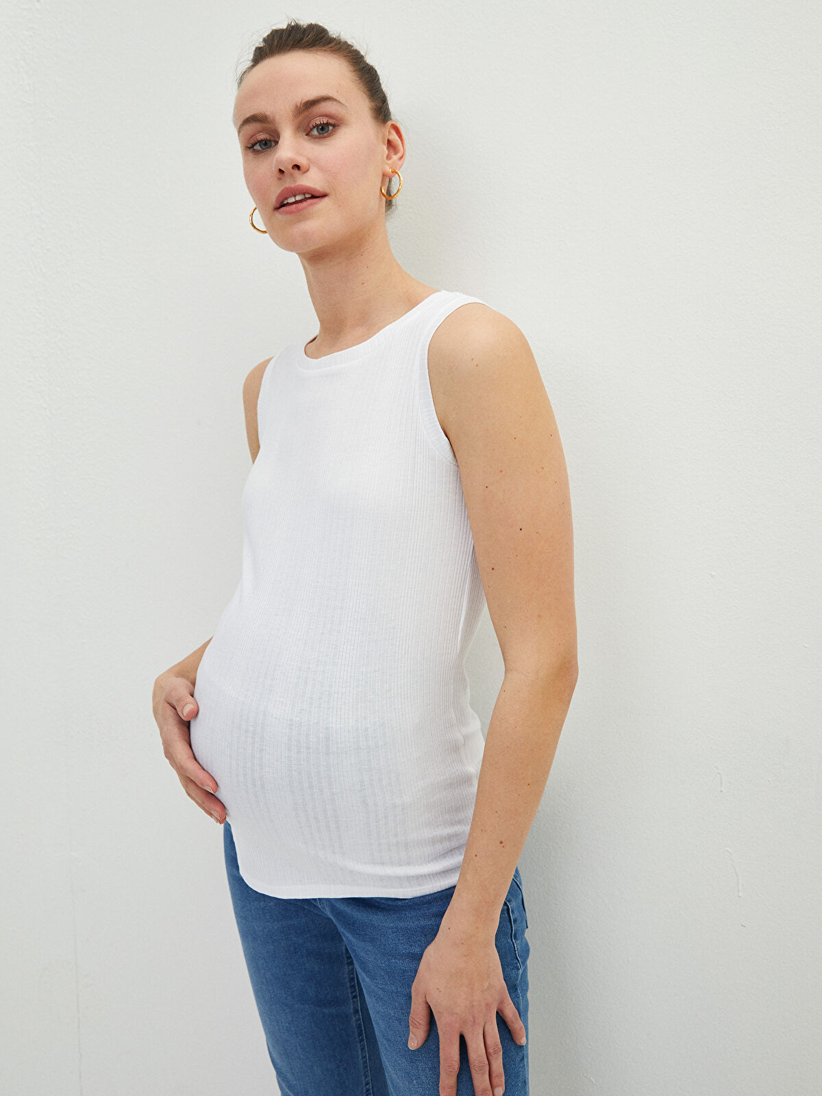 Bisiklet Yaka Düz Pamuklu Hamile Atlet