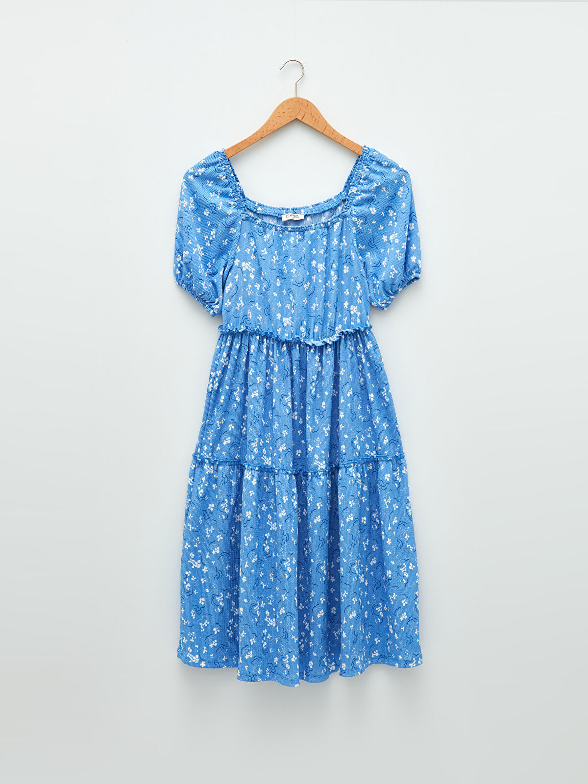 Kare Yaka Desenli Kısa Kollu Kadın Elbise Anne Kız Kombini