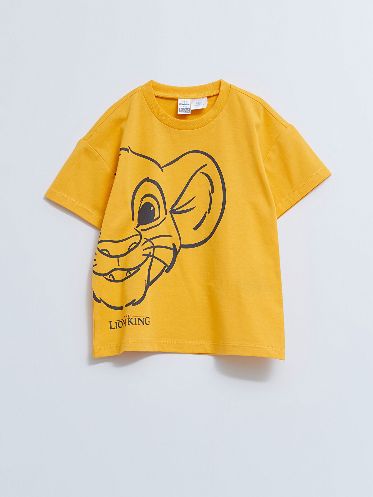Bisiklet Yaka Kısa Kollu Aslan Kral Baskılı Pamuklu Erkek Bebek Tişört