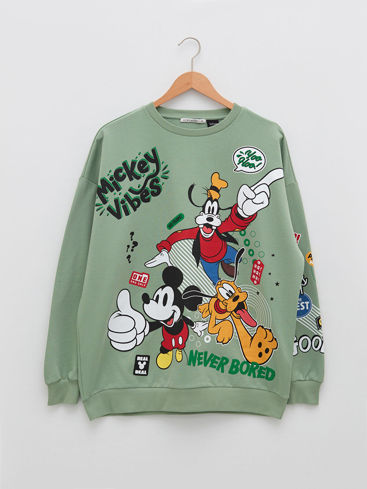 LCW CASUAL Bisiklet Yaka Mickey Mouse Baskılı Uzun Kollu Oversize Kadın Sweatshirt