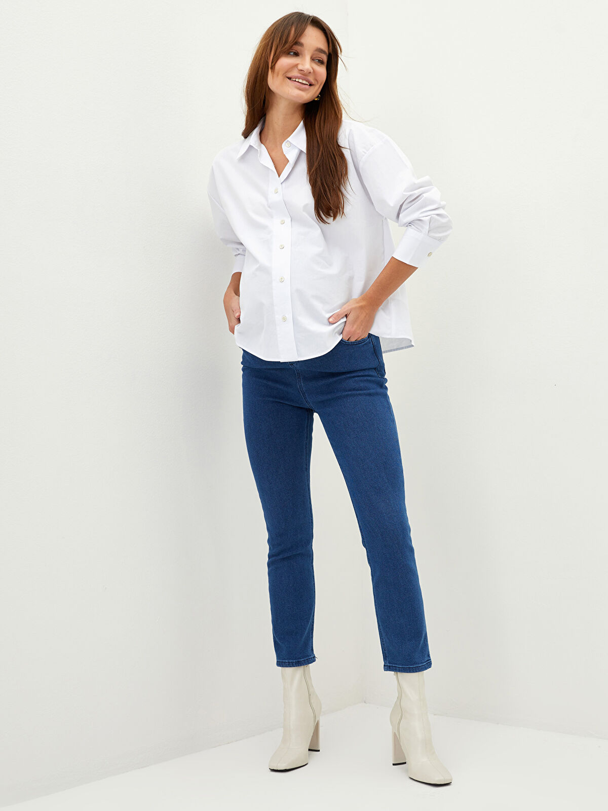 Beli Lastikli Standart Fit Düz Hamile Rodeo Jean Pantolon