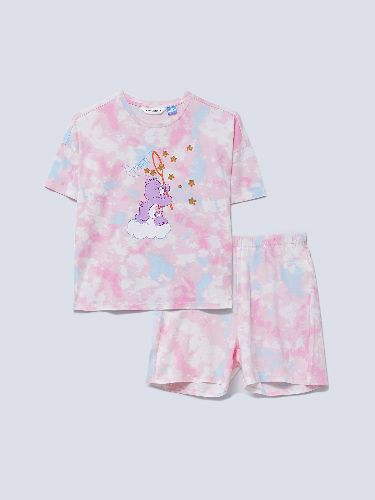 LCW DREAM Bisiklet Yaka Care Bears Baskılı Kısa Kollu Pamuklu Kadın Pijama Takımı
