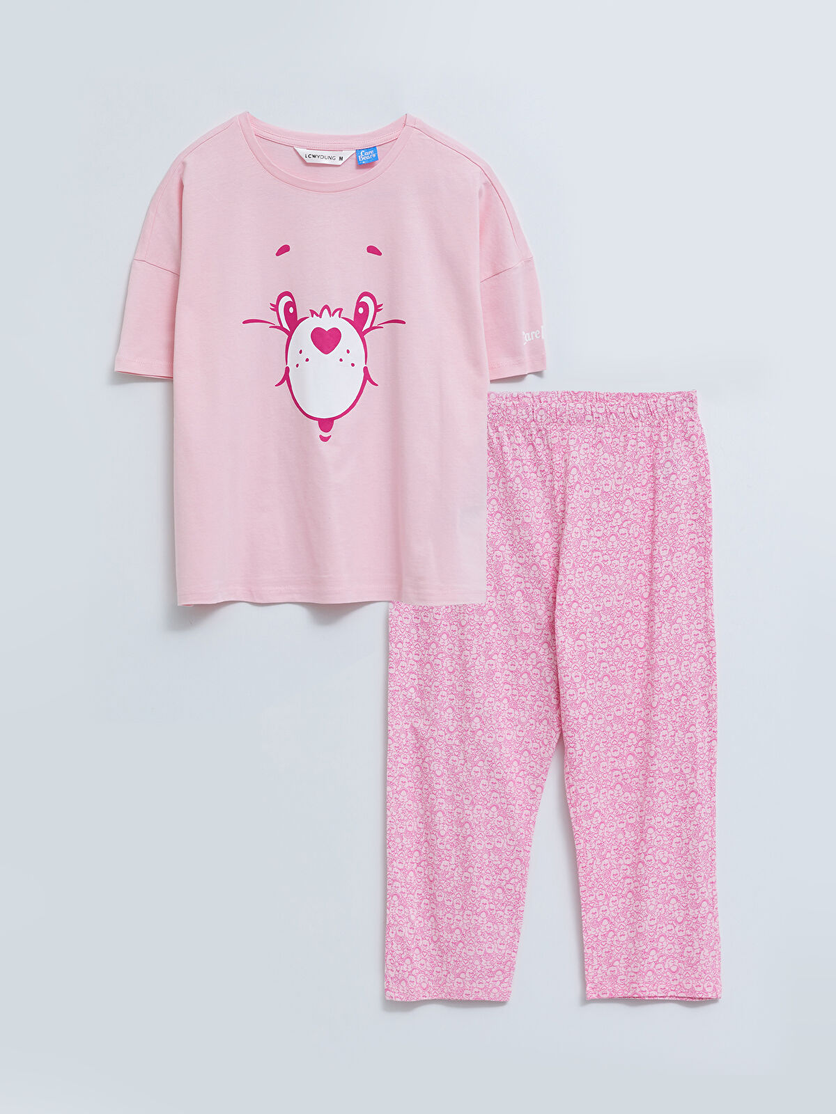 LCW DREAM Bisiklet Yaka Care Bears Baskılı Kısa Kollu Pamuklu Kadın Pijama Takımı