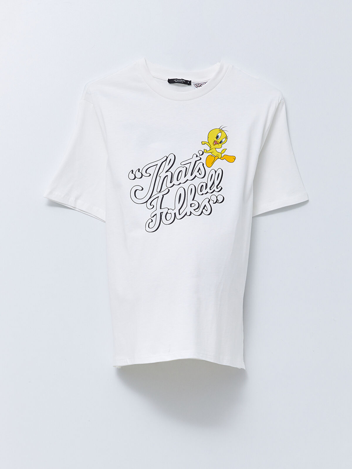 Bisiklet Yaka Tweety Baskılı Kısa Kollu Pamuklu Hamile Tişört