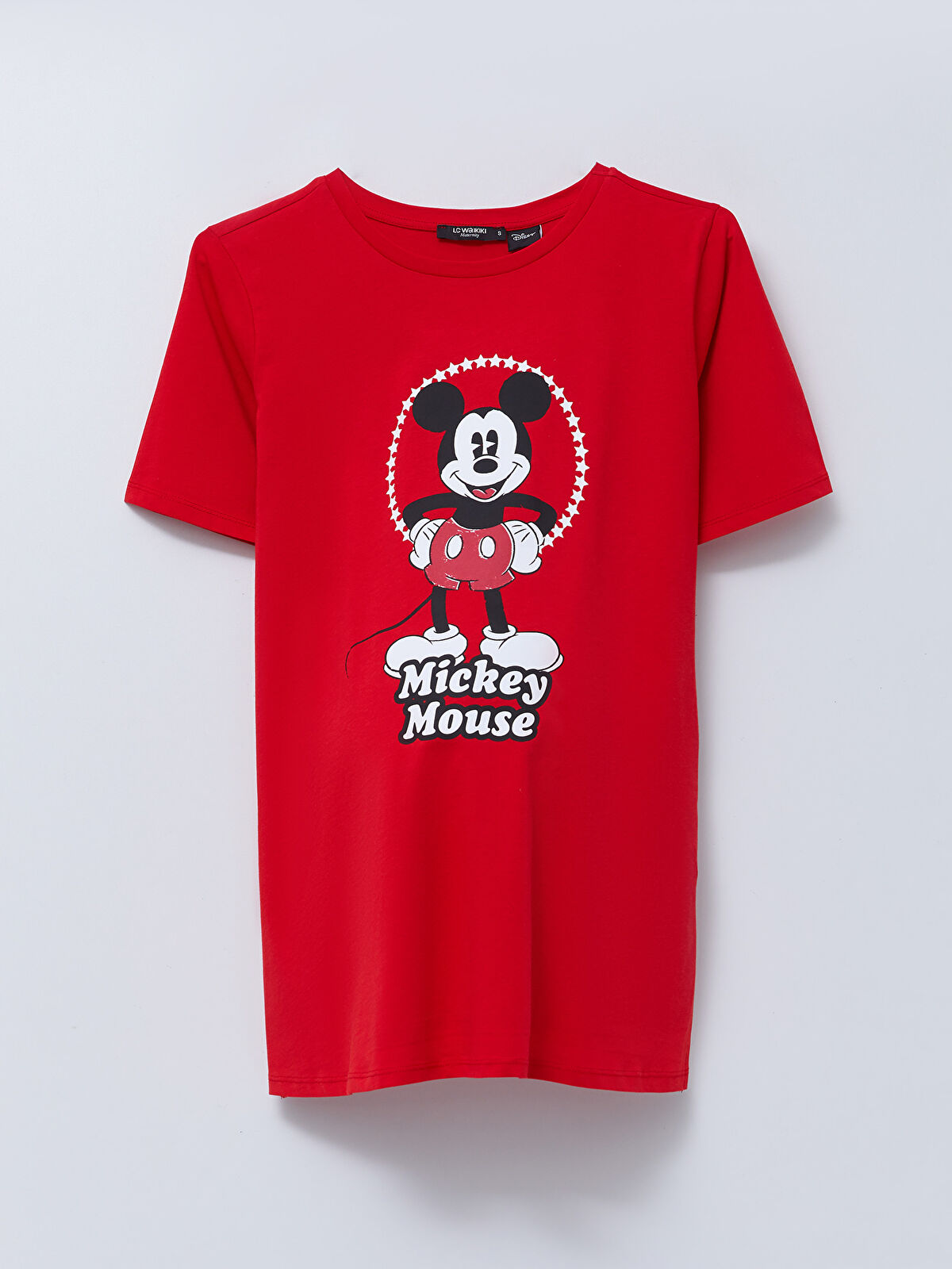 Bisiklet Yaka Mickey Mouse Baskılı Kısa Kollu Pamuklu Hamile Tişört