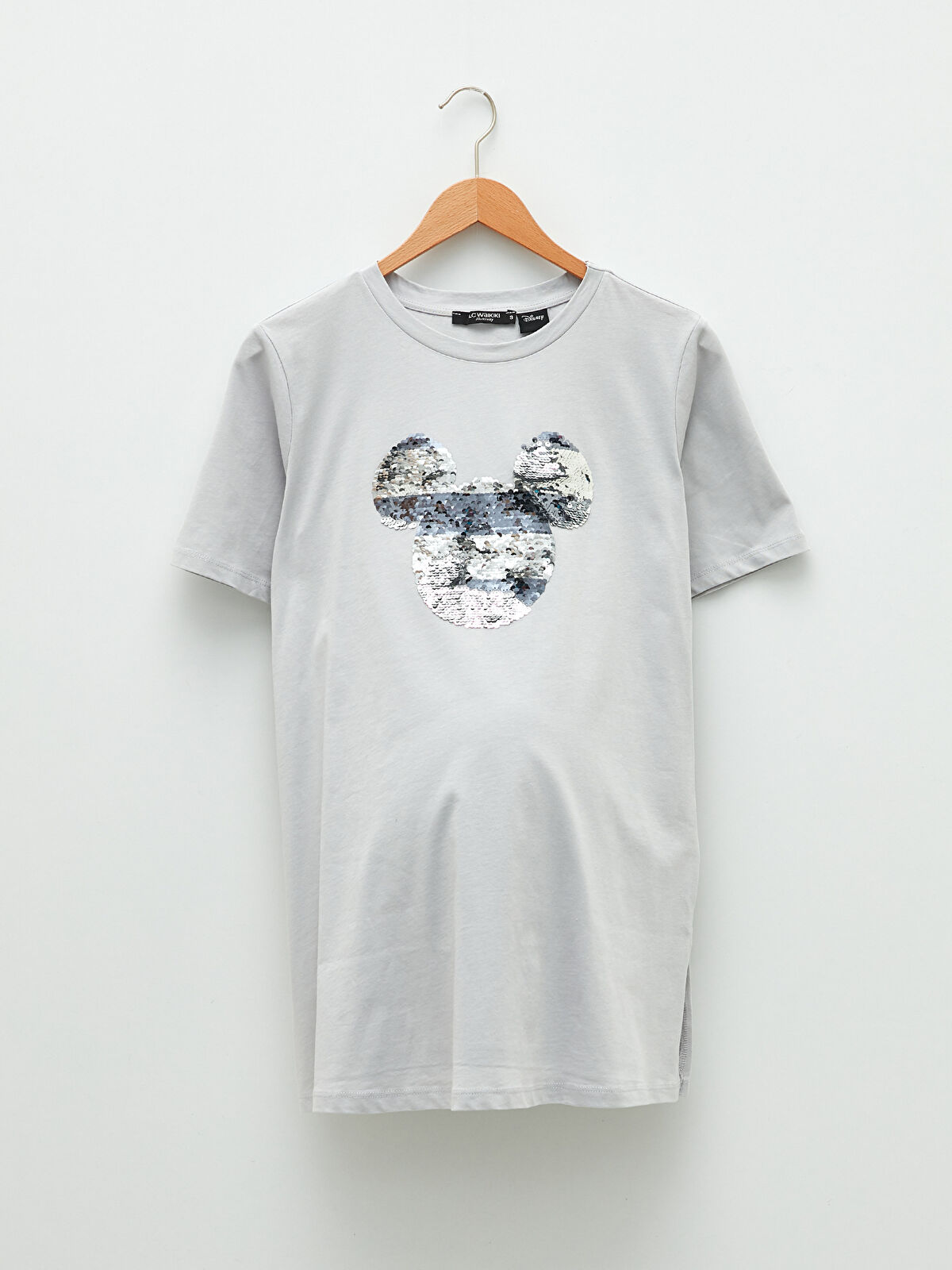 Bisiklet Yaka Mickey Mouse Nakışlı Kısa Kollu Pamuklu Hamile Tişört