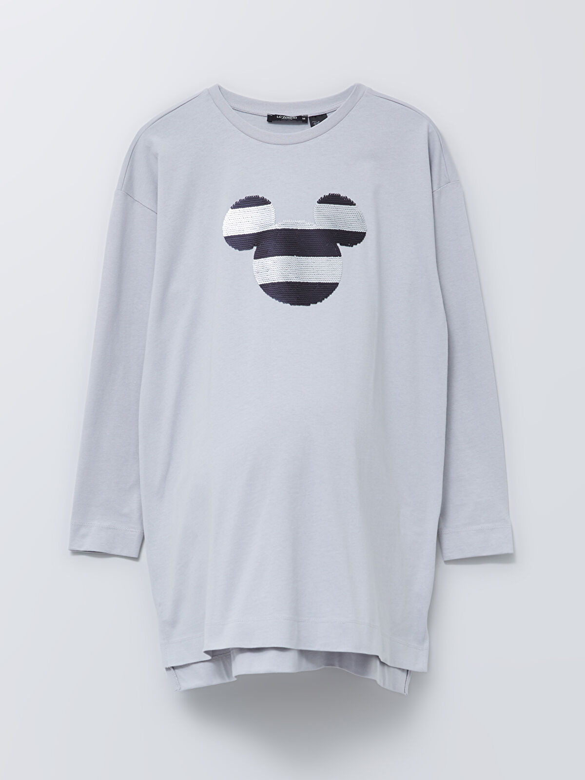 Bisiklet Yaka Mickey Mouse İşlemeli Uzun Kollu Pamuklu Hamile Tunik