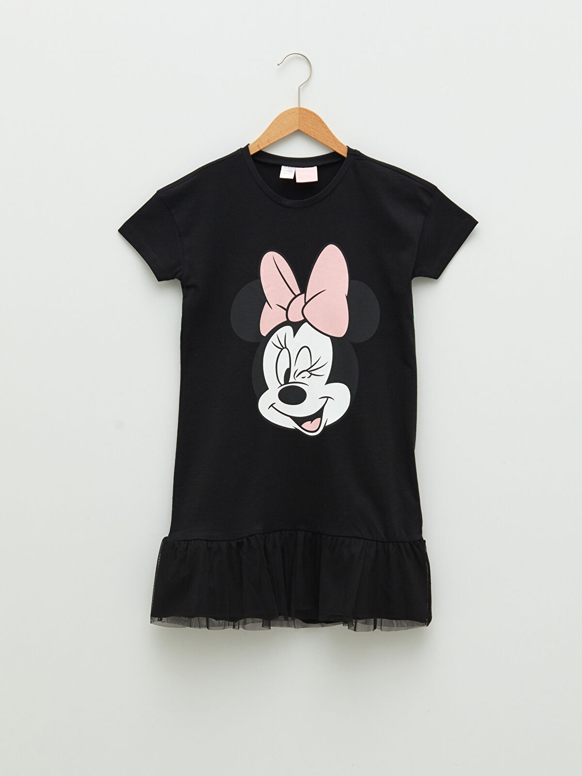 Bisiklet Yaka Minnie Mouse Baskılı Kısa Kollu Kız Çocuk Gecelik