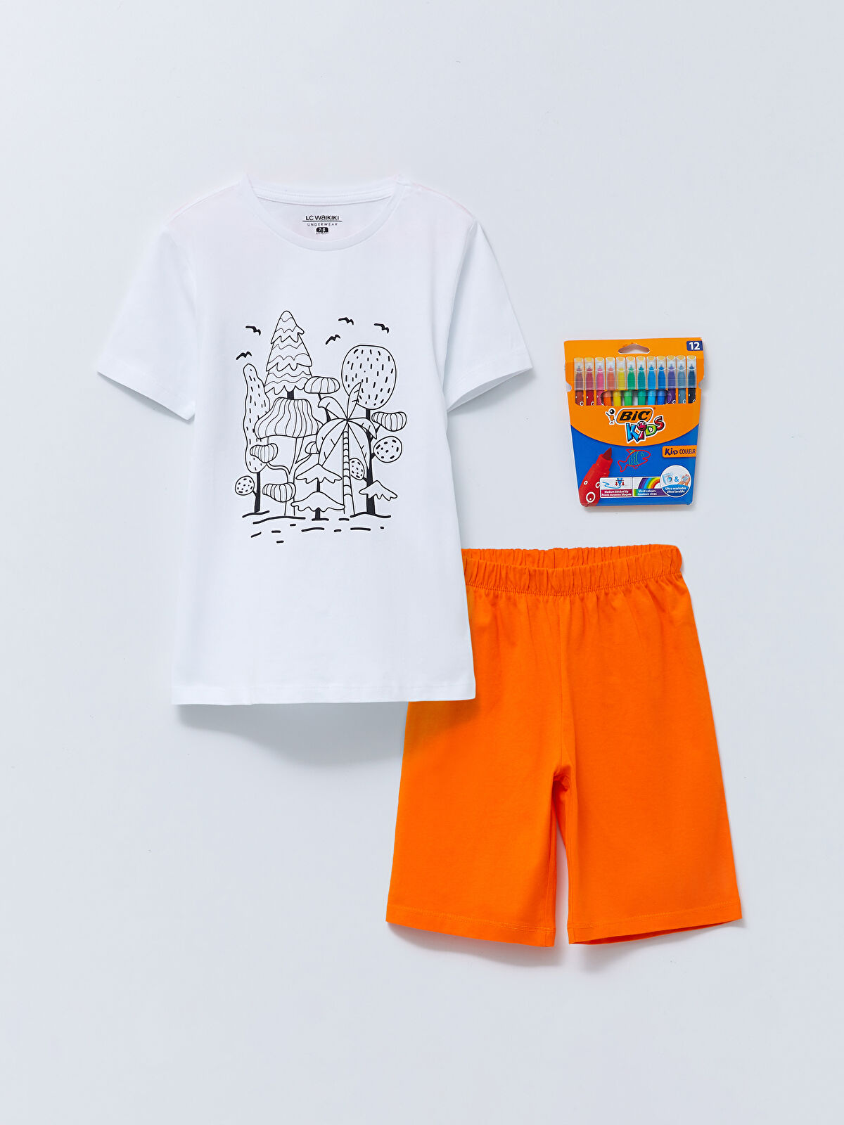 Bisiklet Yaka Baskılı Kısa Kollu Erkek Çocuk Pijama Takımı ve Boya Kalemi