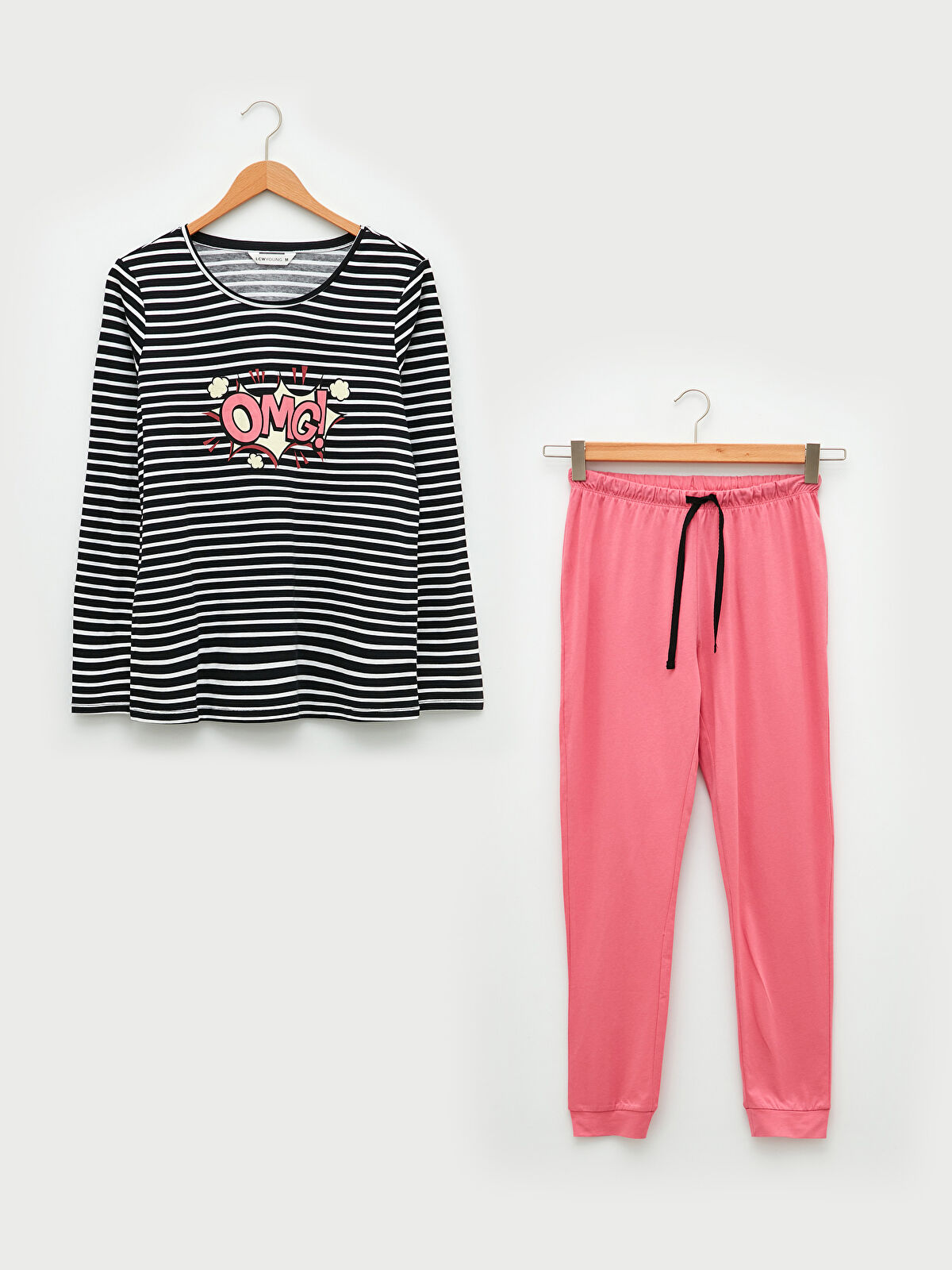 LCW DREAM Bisiklet Yaka Çizgili Uzun Kollu Pamuklu Kadın Pijama Takımı