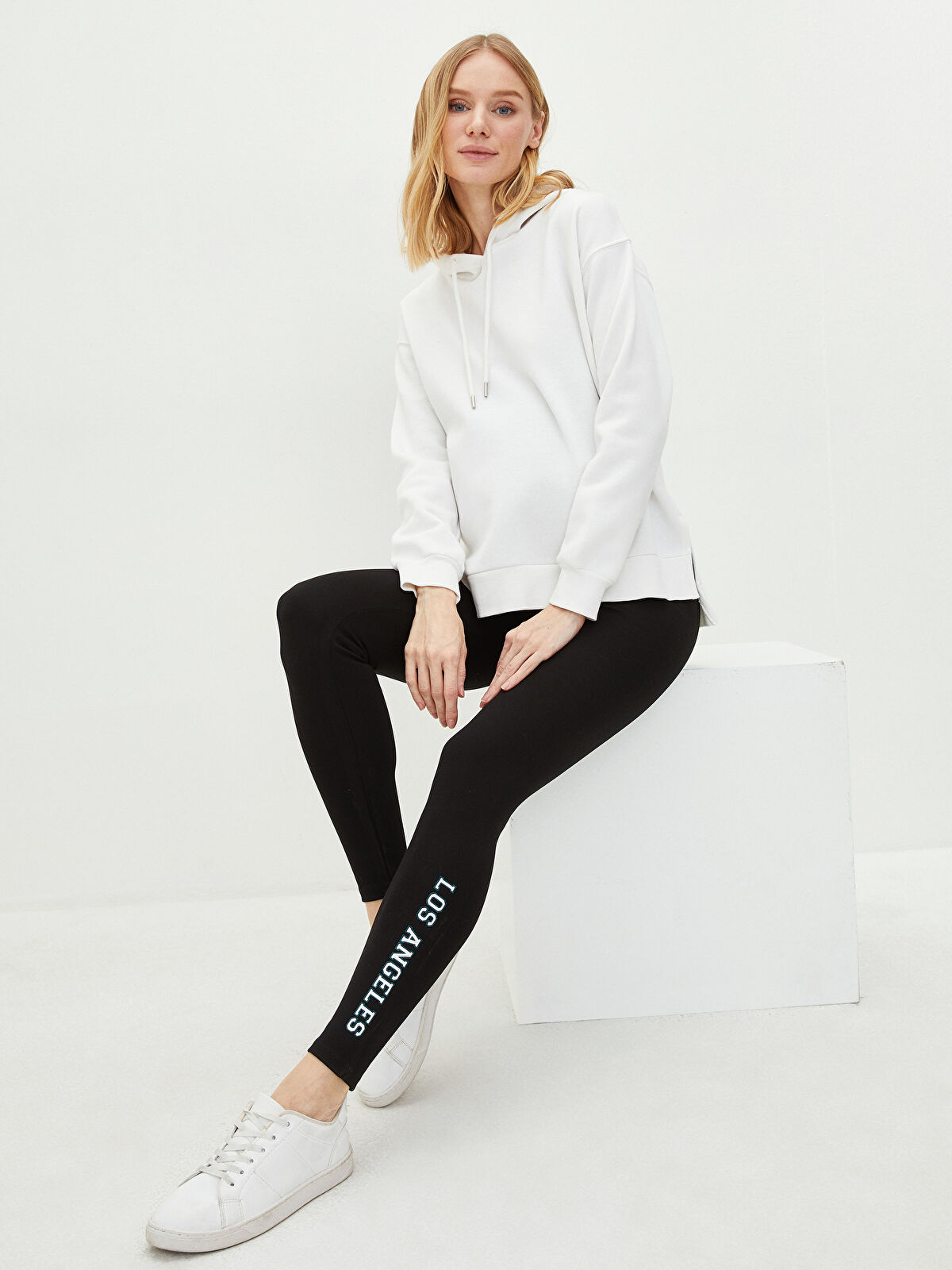 Karın Panelli Yazı Baskılı Hamile Tayt