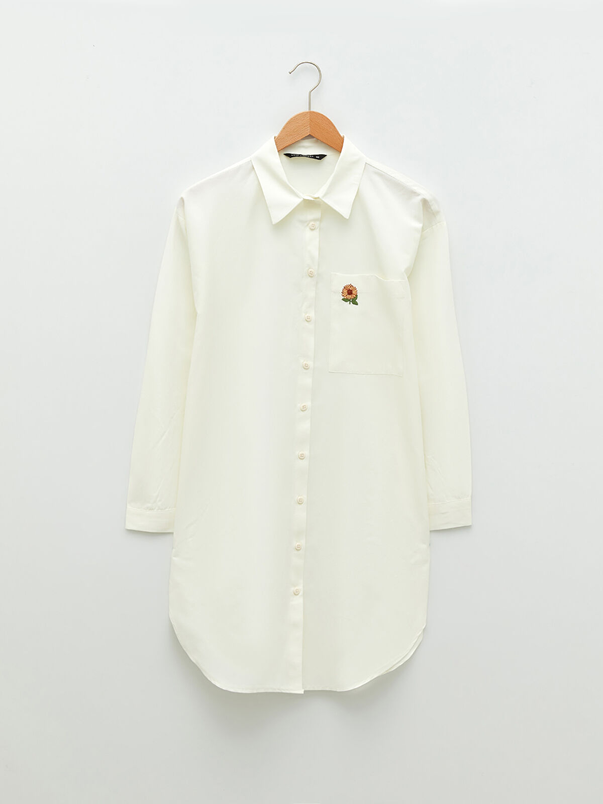 MODEST Gömlek Yaka Nakışlı Uzun Kollu Oversize Poplin Kadın Tunik