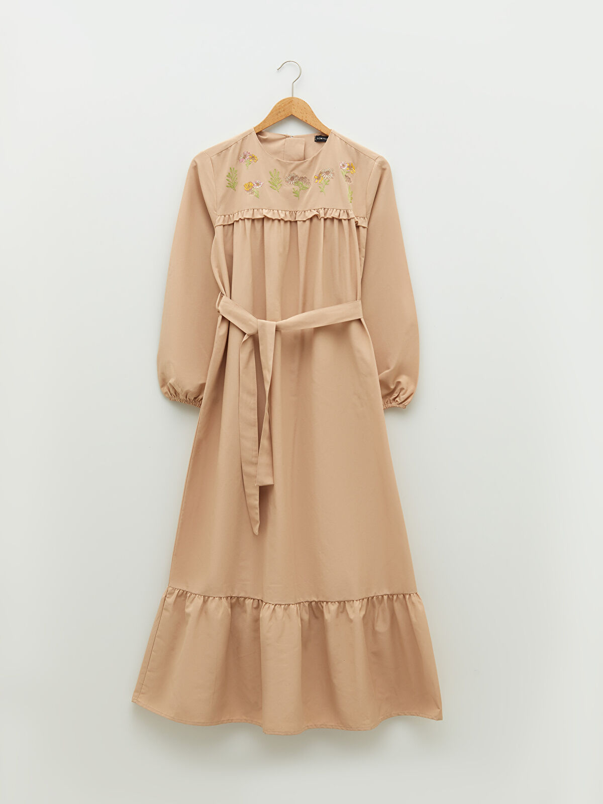 MODEST Bisiklet Yaka Nakışlı Uzun Kollu Poplin Kadın Elbise