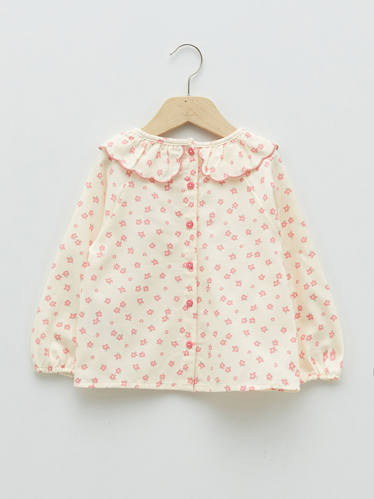 Bebe Yaka Uzun Kollu Desenli Pamuklu Kız Bebek Bluz