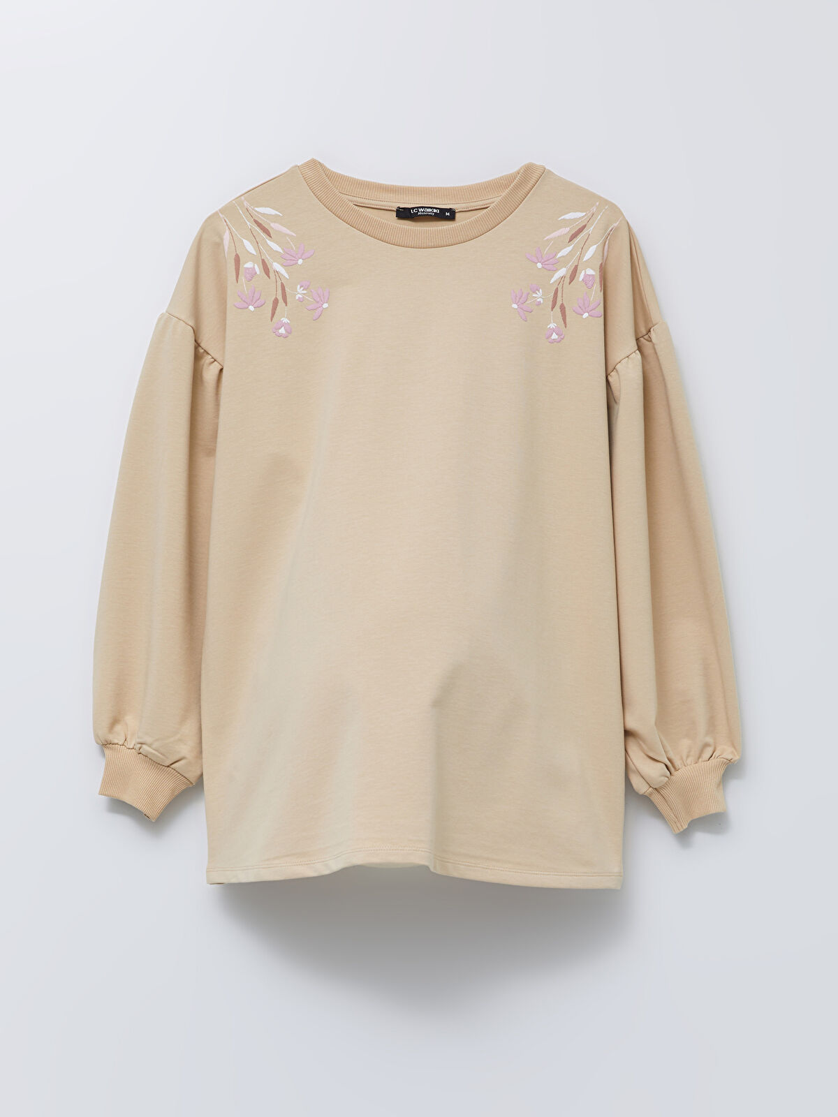 Bisiklet Yaka Nakışlı Uzun Kollu Hamile Sweatshirt