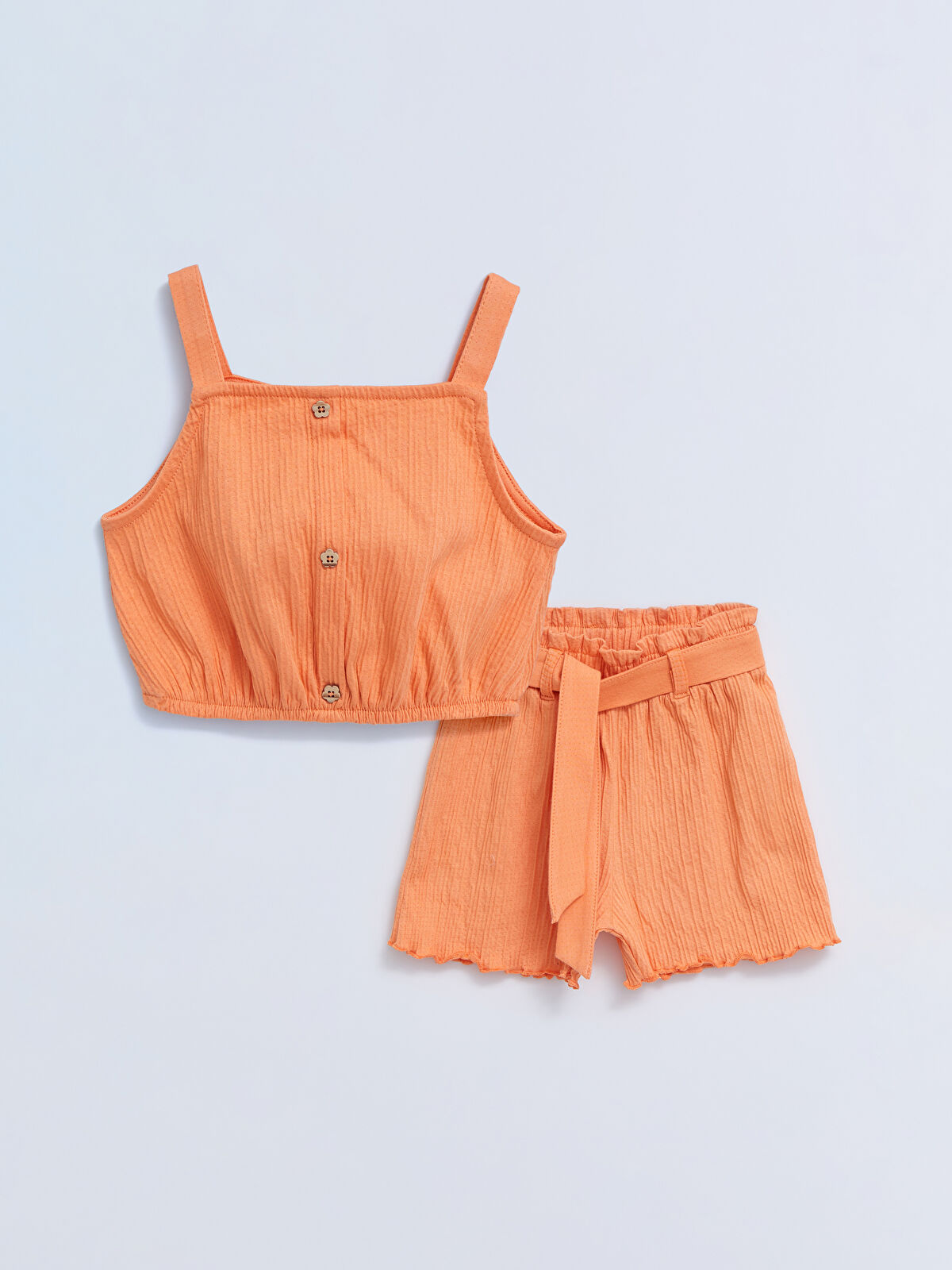 Kare Yaka Askılı Basic Kız Bebek Bluz ve Şort 2'li Takım