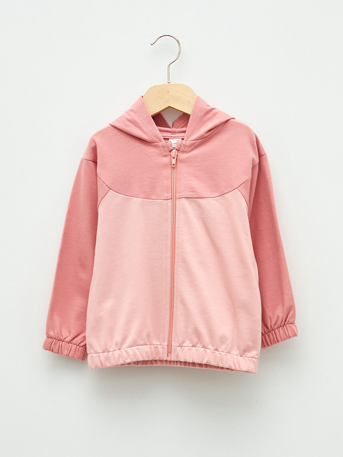 Kapüşonlu Uzun Kollu Renk Bloklu Kız Bebek Fermuarlı Sweatshirt
