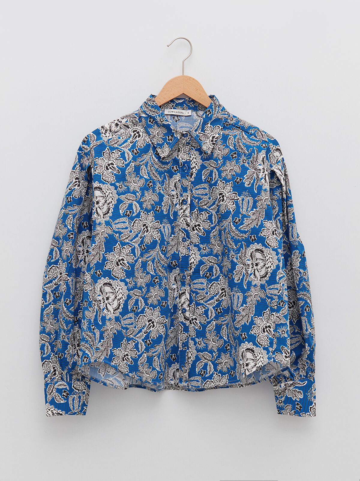 LCW CASUAL Önden Düğme Kapamalı Çiçekli Uzun Kollu Poplin Kadın Gömlek