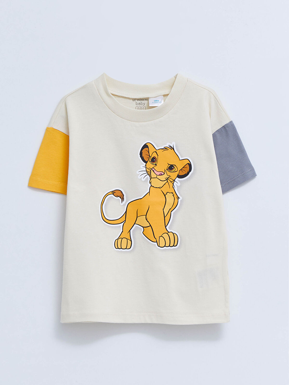 Bisiklet Yaka Kısa Kollu Aslan Kral Baskılı Pamuklu Erkek Bebek Tişört