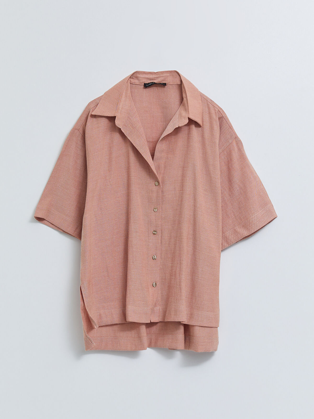 LCW CASUAL Önden Düğme Kapamalı Düz Kısa Kollu Keten Kadın Gömlek