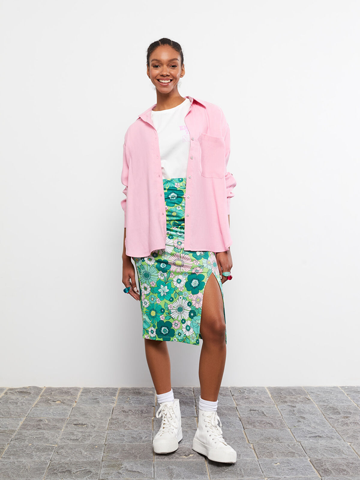 LCW CASUAL Önden Düğme Kapamalı Düz Uzun Kollu Keten Kadın Gömlek