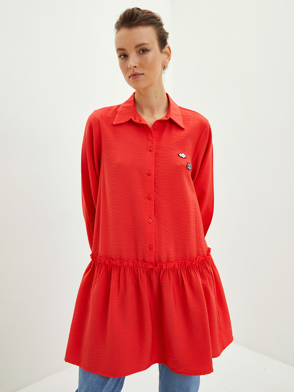 MODEST Gömlek Yaka Arma İşlemeli Uzun Kollu Kadın Tunik