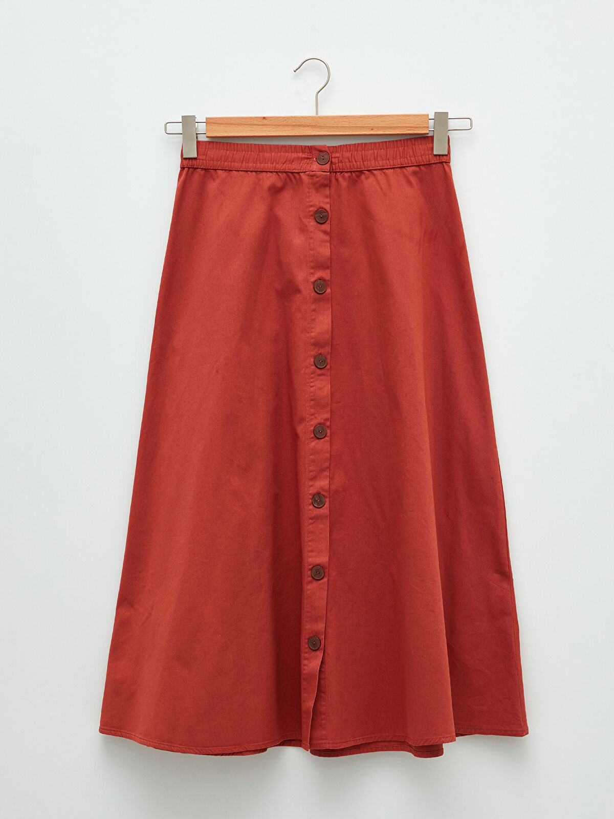 MODEST Beli Lastikli Düğme Detaylı Düz Gabardin Kadın Etek