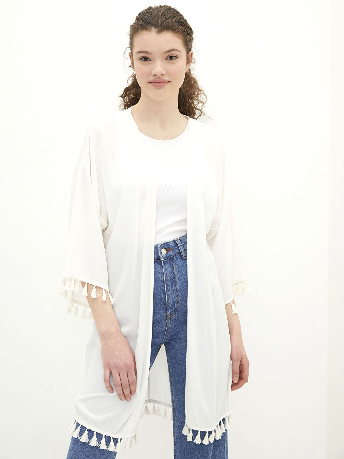 LCW CASUAL Şal Yaka Püskül Detaylı Viskon Kadın Kimono