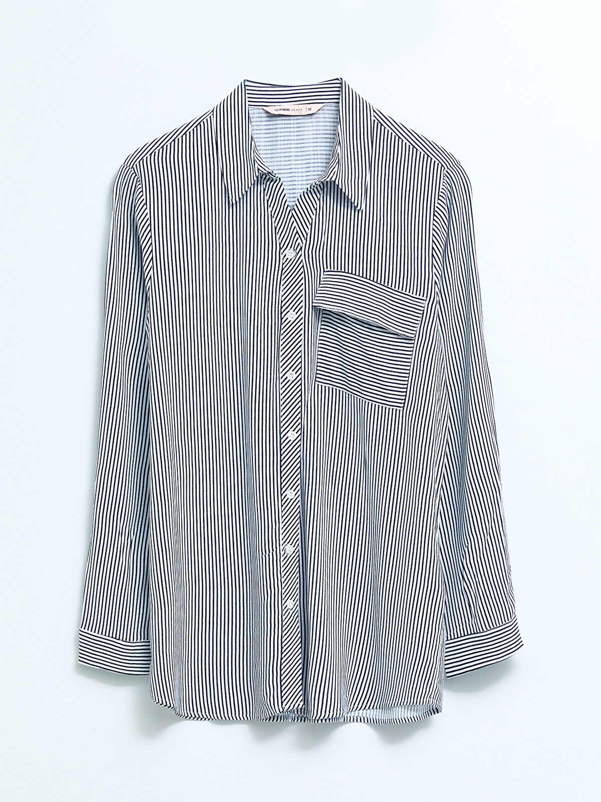LCW GRACE Gömlek Yaka Çizgili Uzun Kollu Viskon Kadın Tunik