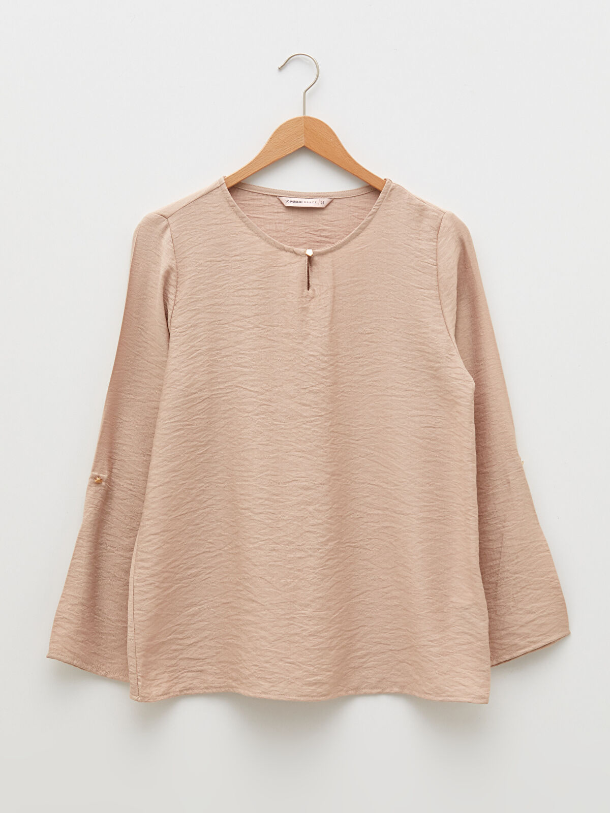 LCW GRACE Bisiklet Yaka Düz Uzun Kollu Keten Kadın Bluz