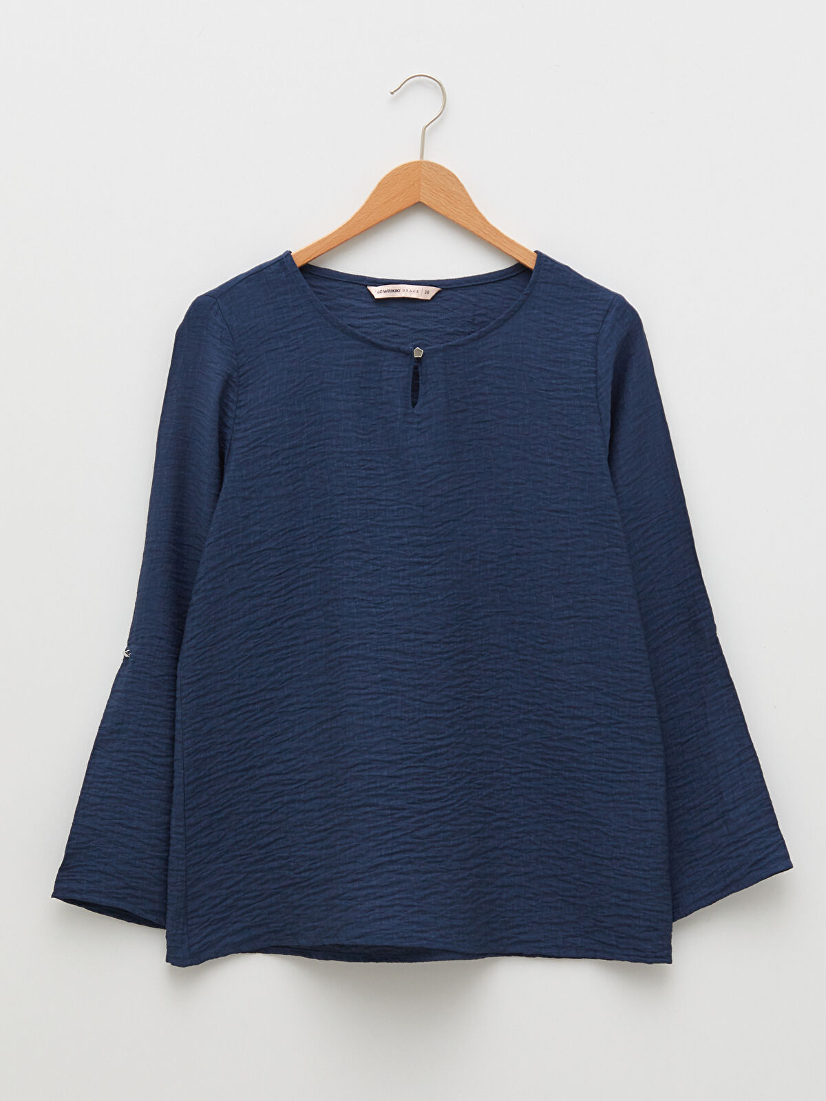 LCW GRACE Bisiklet Yaka Düz Uzun Kollu Keten Kadın Bluz