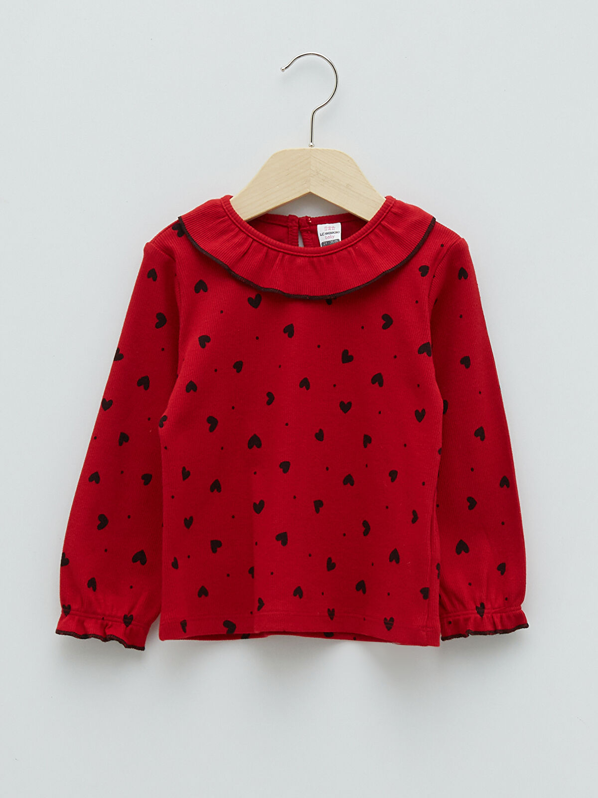 Bebe Yaka Uzun Kollu Desenli Kız Bebek Sweatshirt