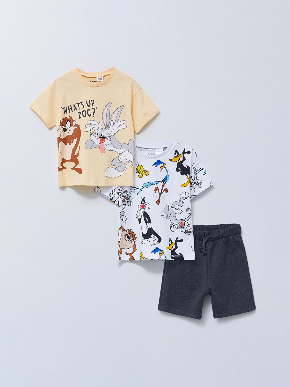 Bisiklet Yaka Kısa Kollu Looney Tunes Baskılı Erkek Bebek 3'lü Takım