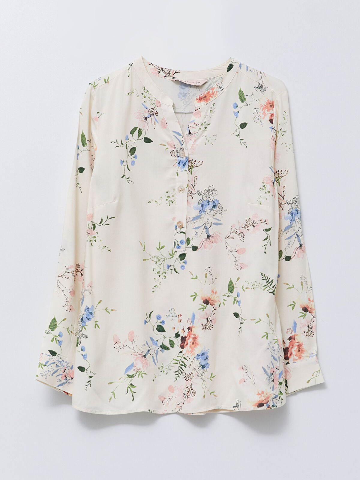 LCW GRACE Kaçık Yaka Desenli Uzun Kollu Viskon Kadın Bluz