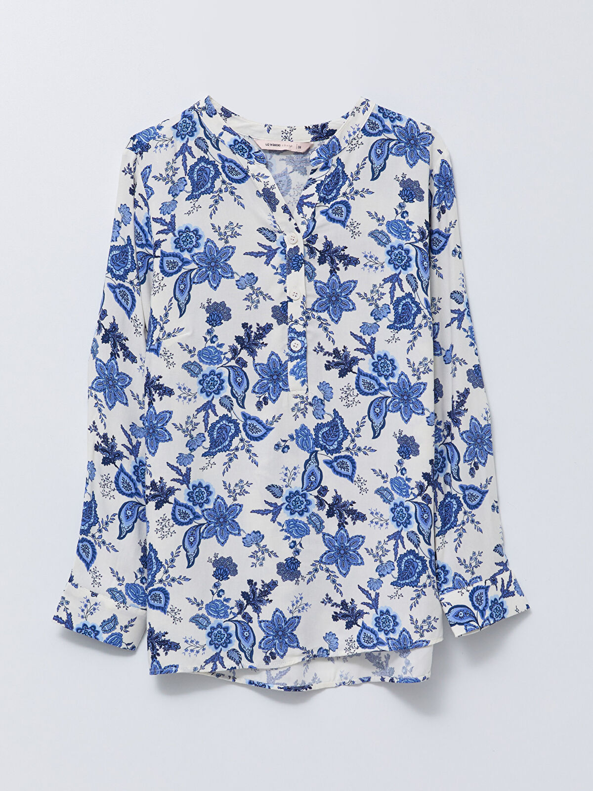 LCW GRACE Kaçık Yaka Desenli Uzun Kollu Viskon Kadın Bluz