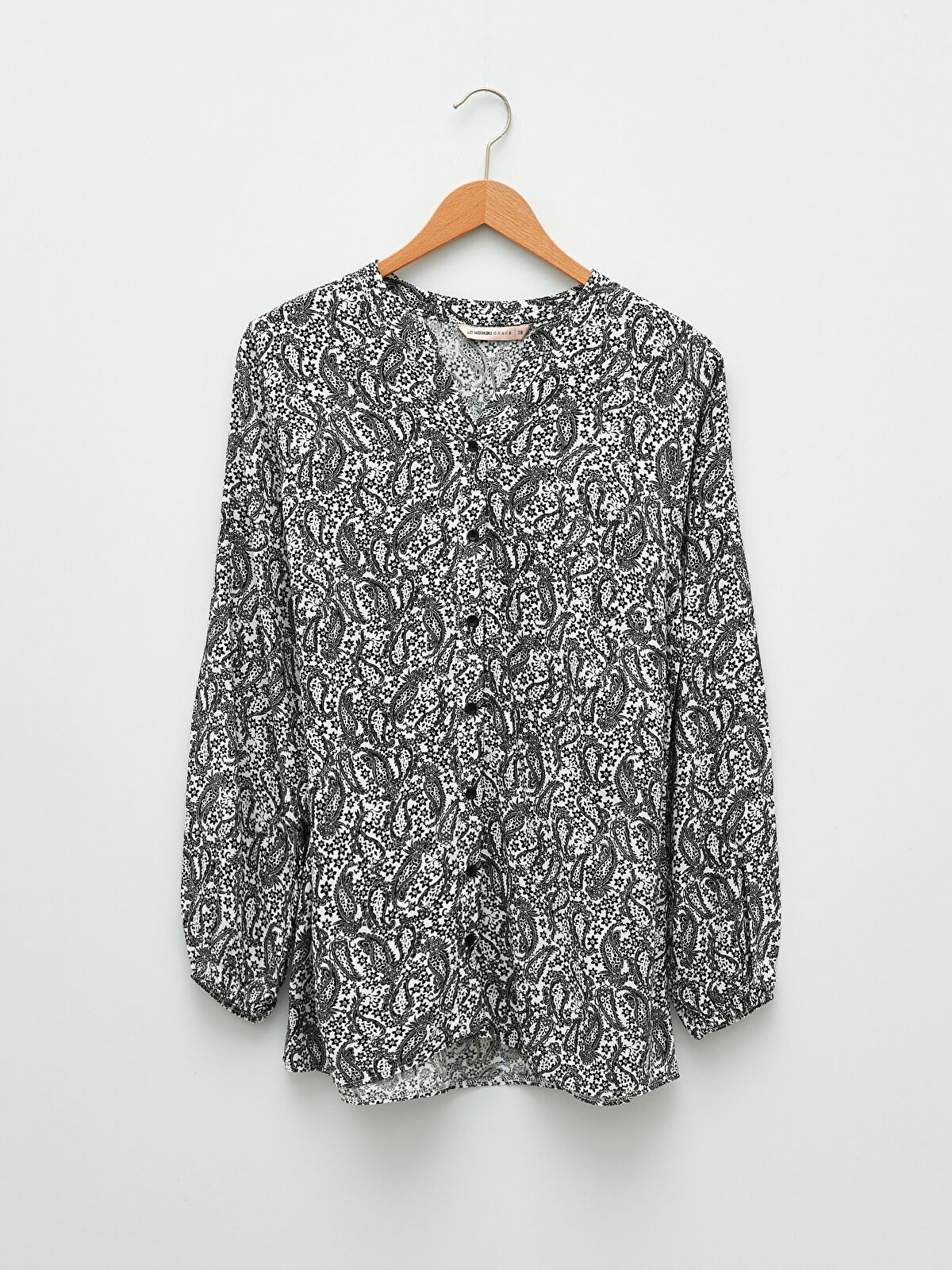 LCW GRACE Kaçık Yaka Desenli Uzun Kollu Viskon Kadın Bluz