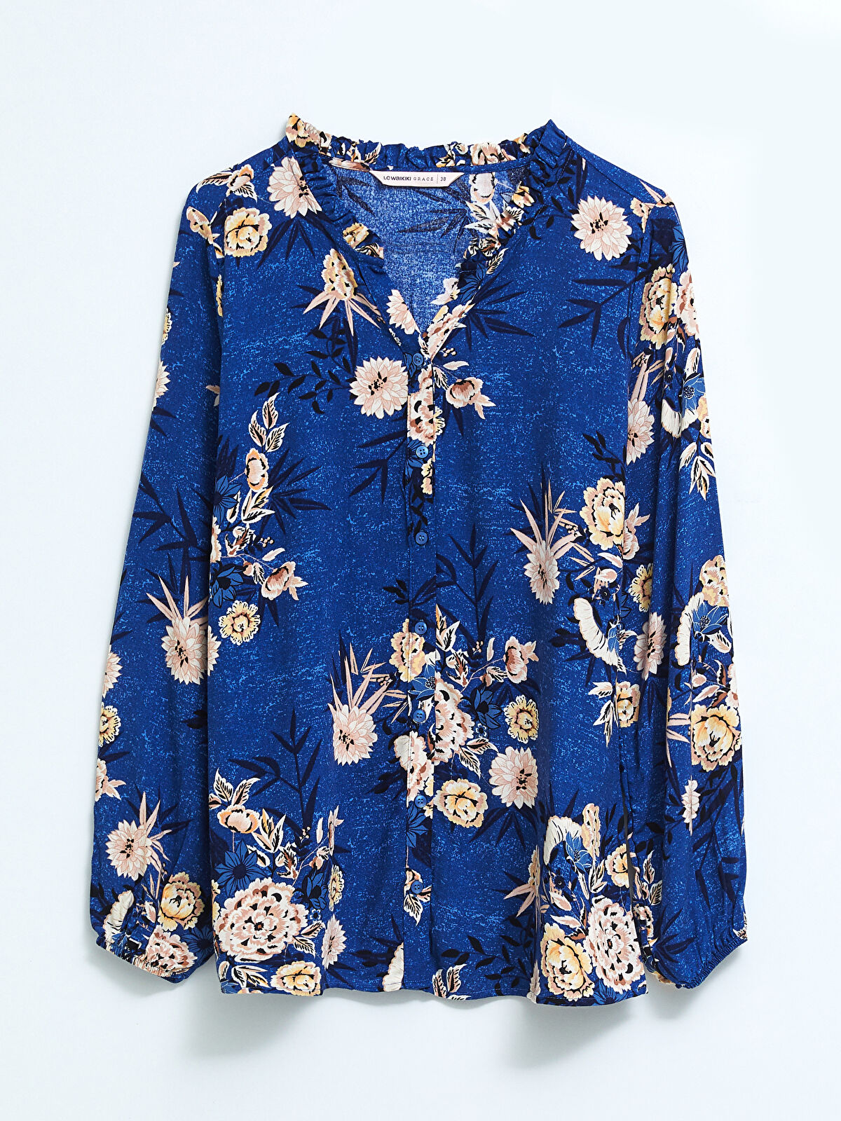 LCW GRACE Kaçık Yaka Çiçekli Uzun Kollu Viskon Kadın Bluz