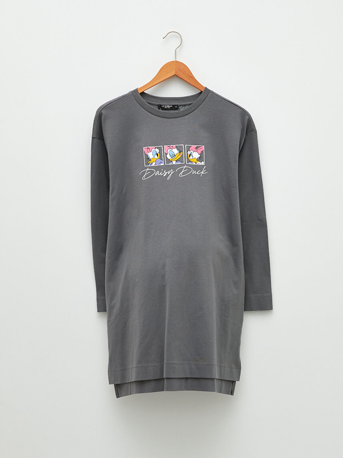 Bisiklet Yaka Daisy Duck Baskılı Uzun Kollu Pamuklu Hamile Tunik