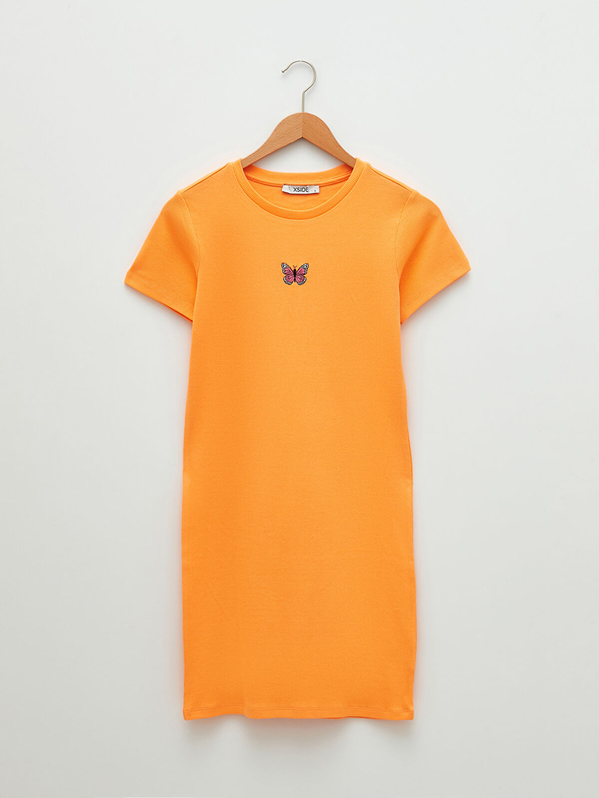 XSIDE Bisiklet Yaka Nakışlı Kısa Kollu Pamuklu Kadın Elbise