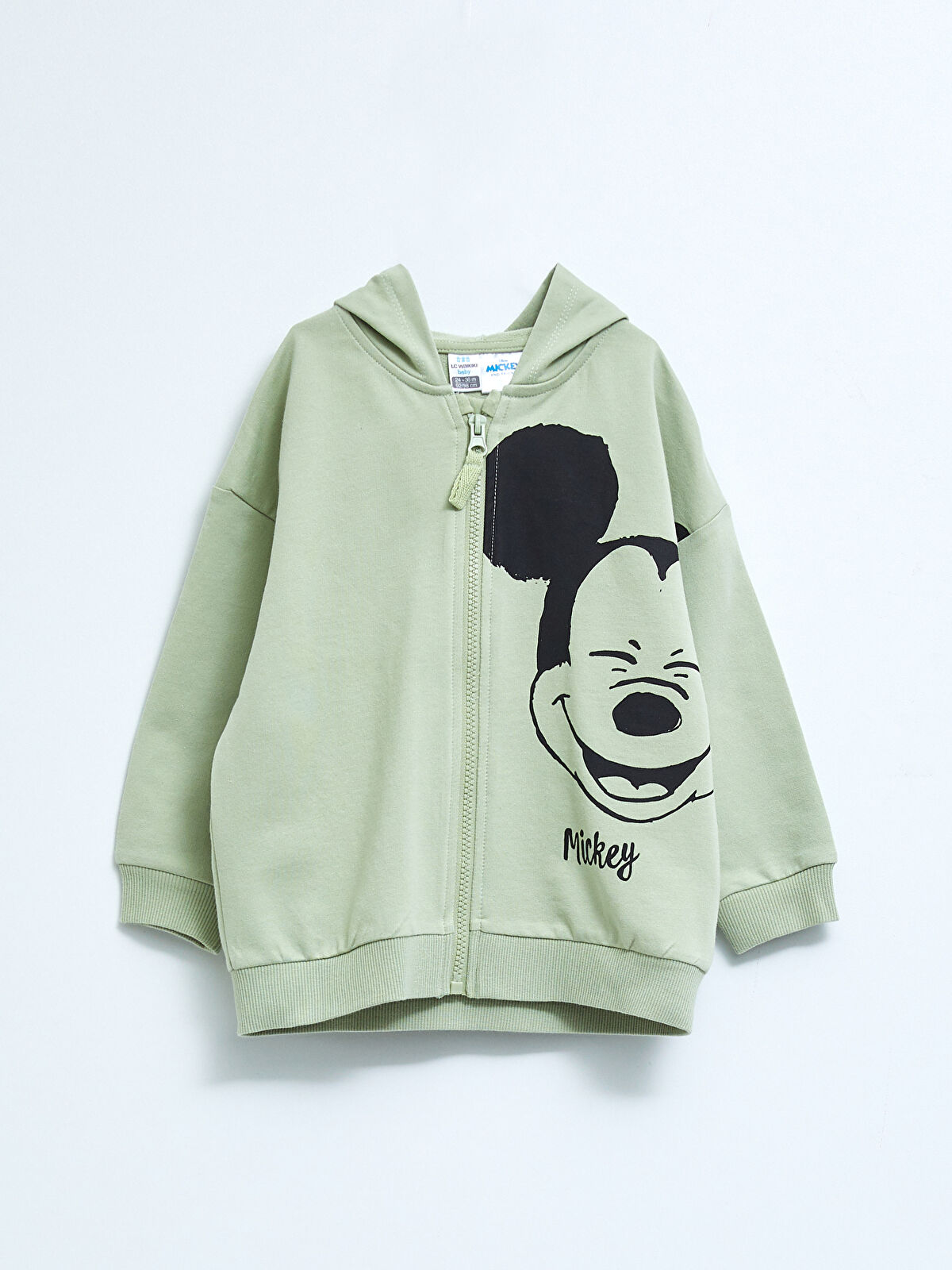 Kapüşonlu Uzun Kollu Mickey Mouse Baskılı Erkek Bebek Fermuarlı Sweatshirt