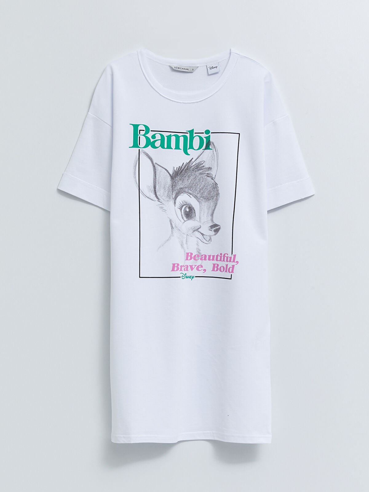 LCW CASUAL Bisiklet Yaka Bambi Baskılı Kısa Kollu Pamuklu Kadın Elbise