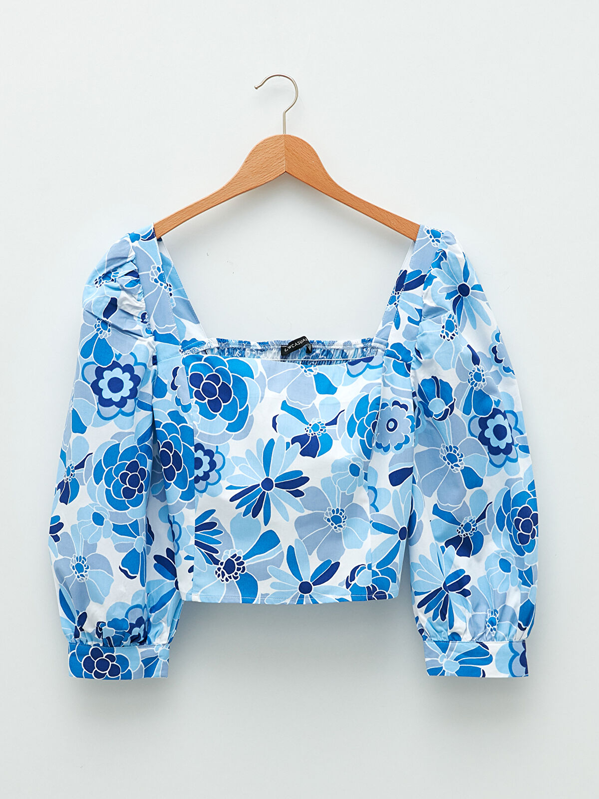 LCW CASUAL Kare Yaka Desenli Uzun Kollu Pamuklu Kadın Bluz