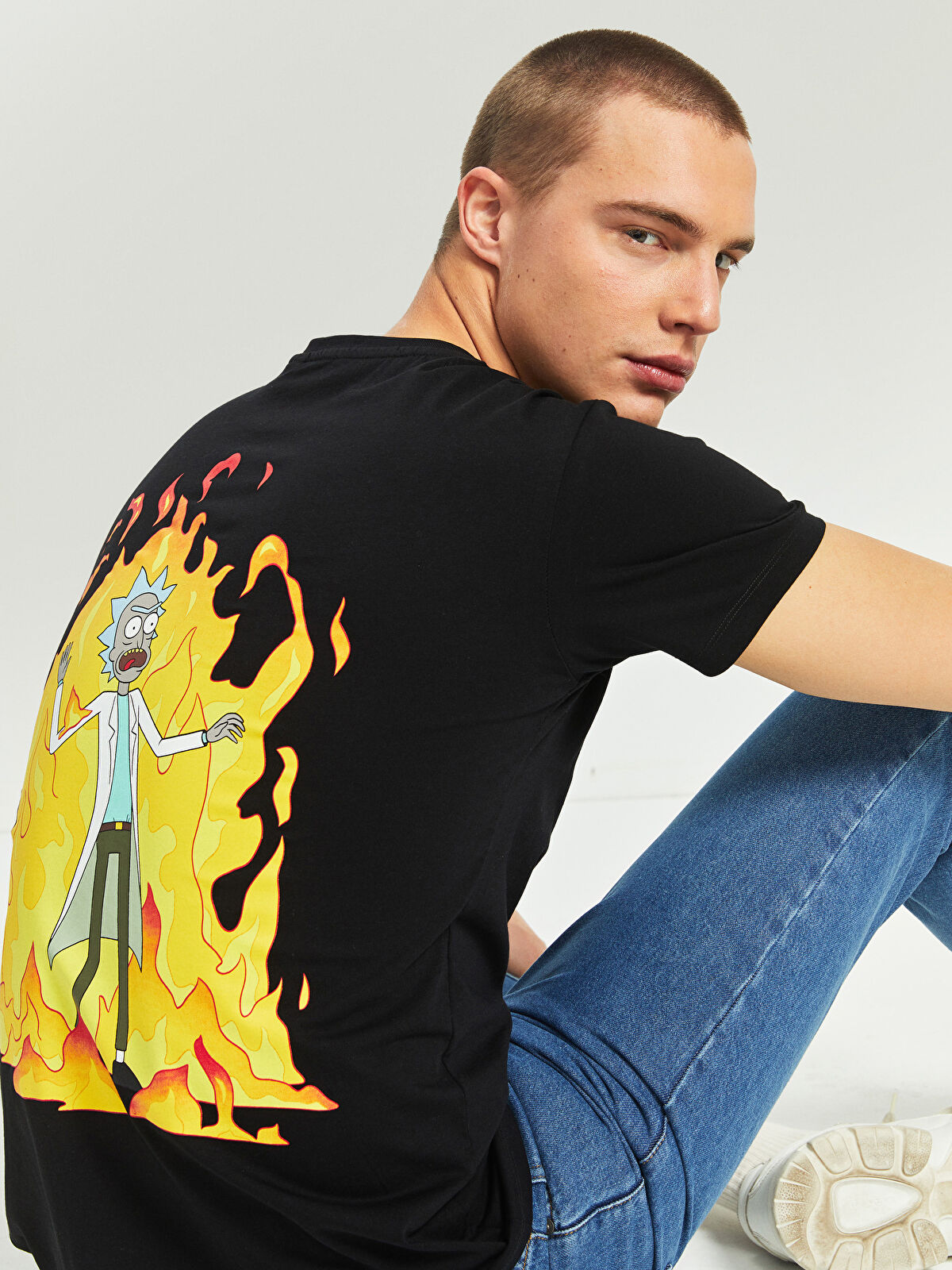 XSIDE Bisiklet Yaka Kısa Kollu Rick and Morty Baskılı Penye Erkek Tişört