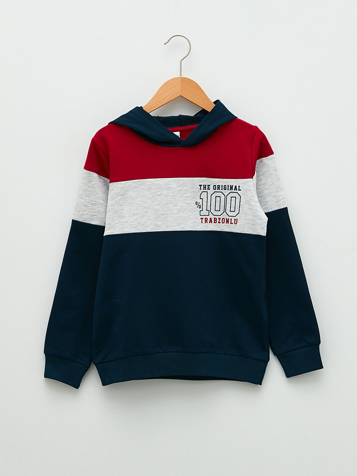 Kapüşonlu Renk Bloklu Uzun Kollu Erkek Çocuk Sweatshirt