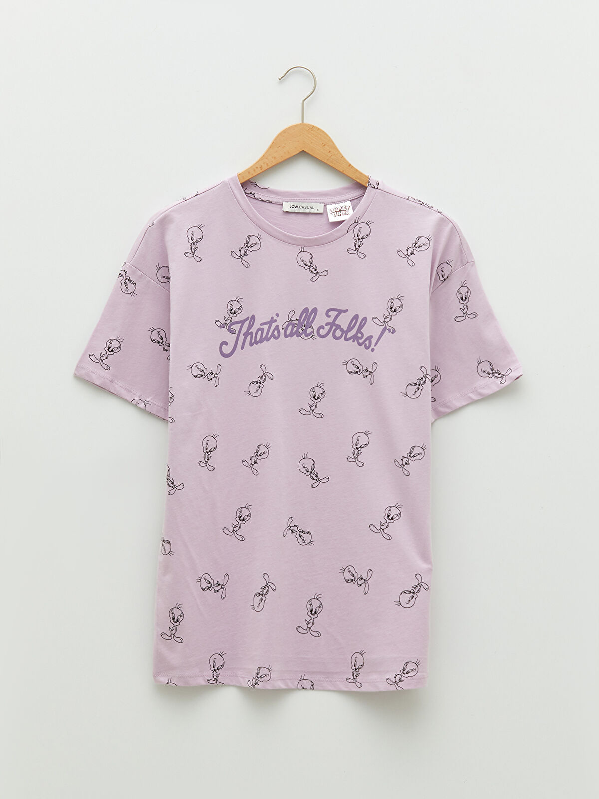 LCW CASUAL Bisiklet Yaka Tweety Baskılı Kısa Kollu Pamuklu Kadın Tişört